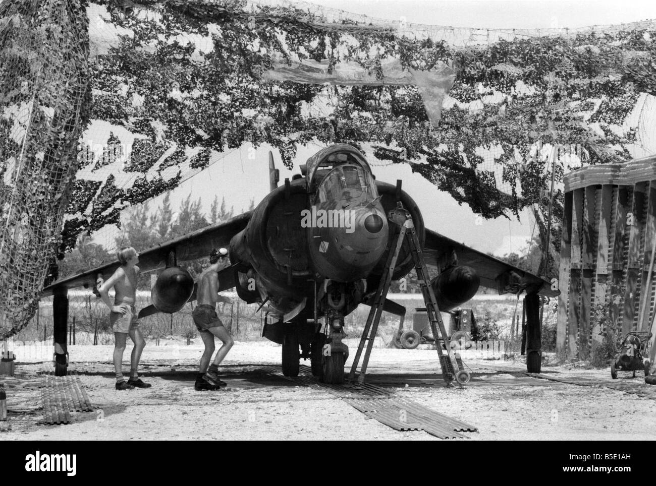 A British RAF Harrier jet is camouflaged and ready for action, near ...