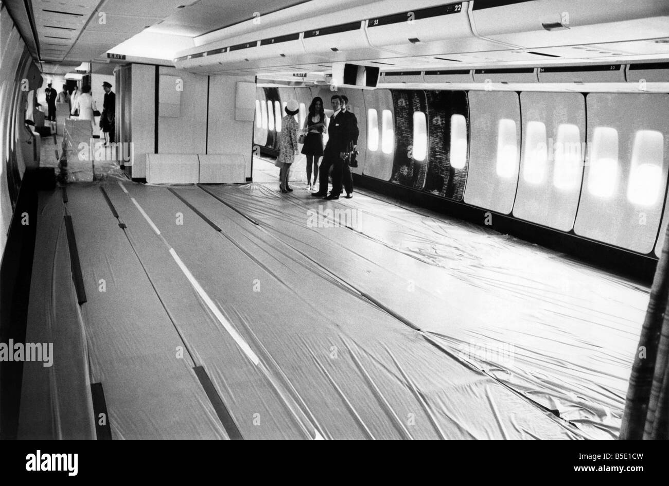 The interior of BOAC's first jumbo awaiting to be fitted out with seats ...