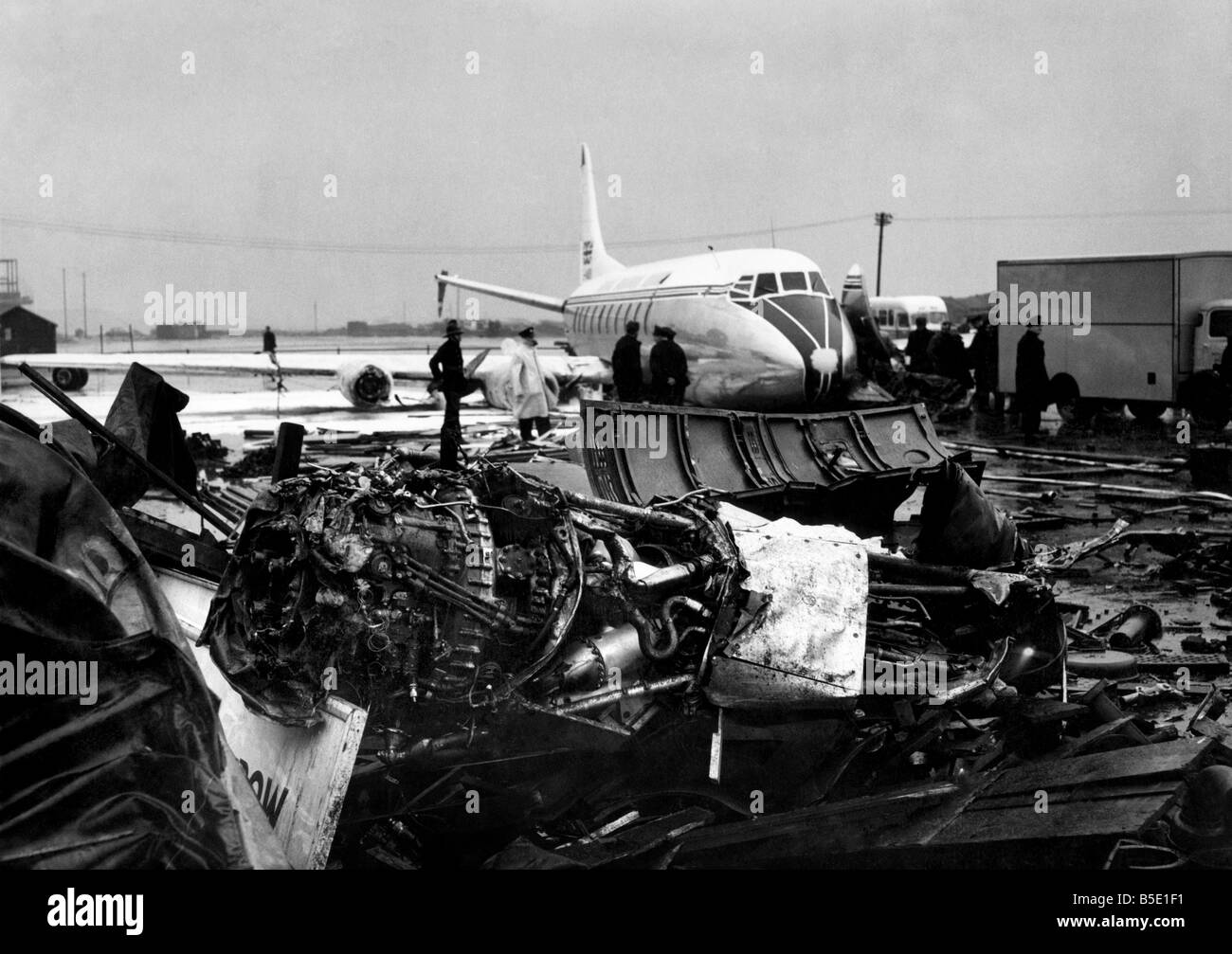 The Vickers Viscount airliner seen here following its crash landing at ...