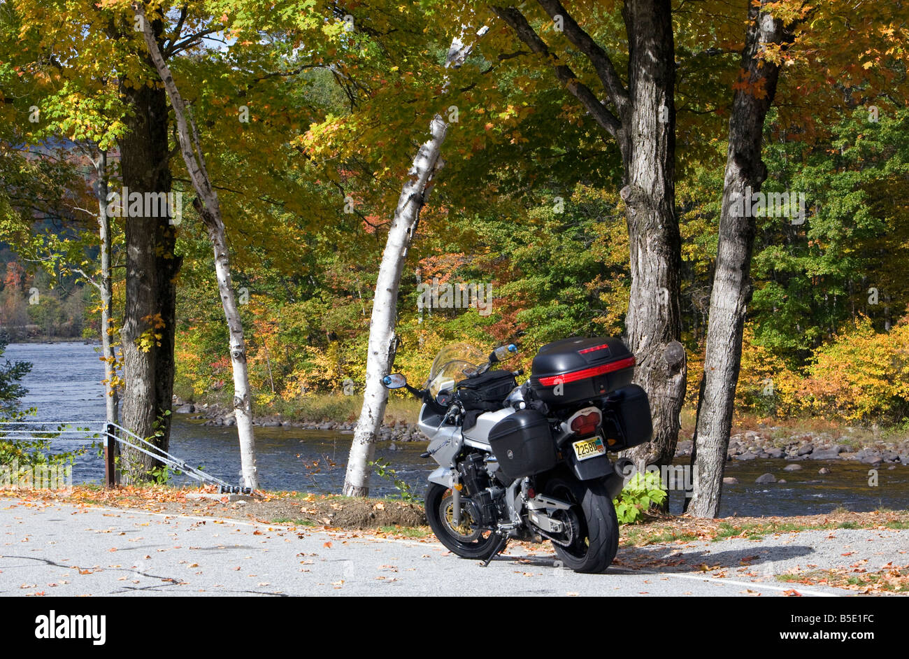 A autumn motorcycle ride along the Hudson River in the Adirondack State ...