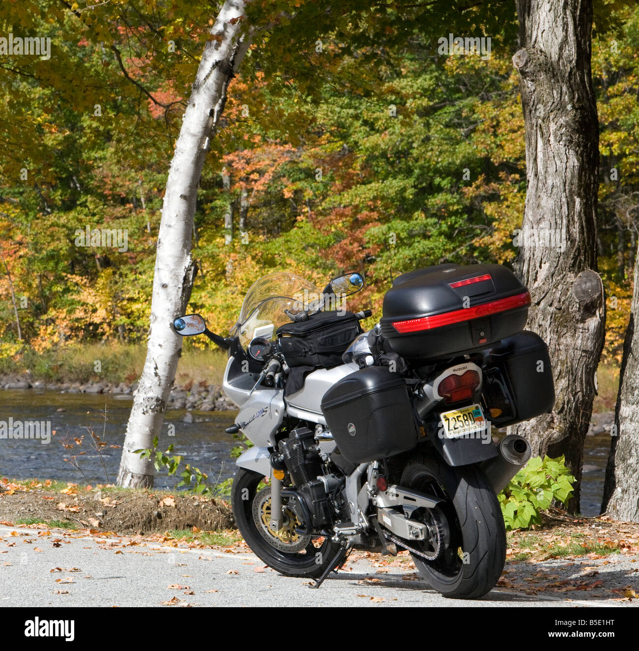 A autumn motorcycle ride along the Hudson River in the Adirondack State ...