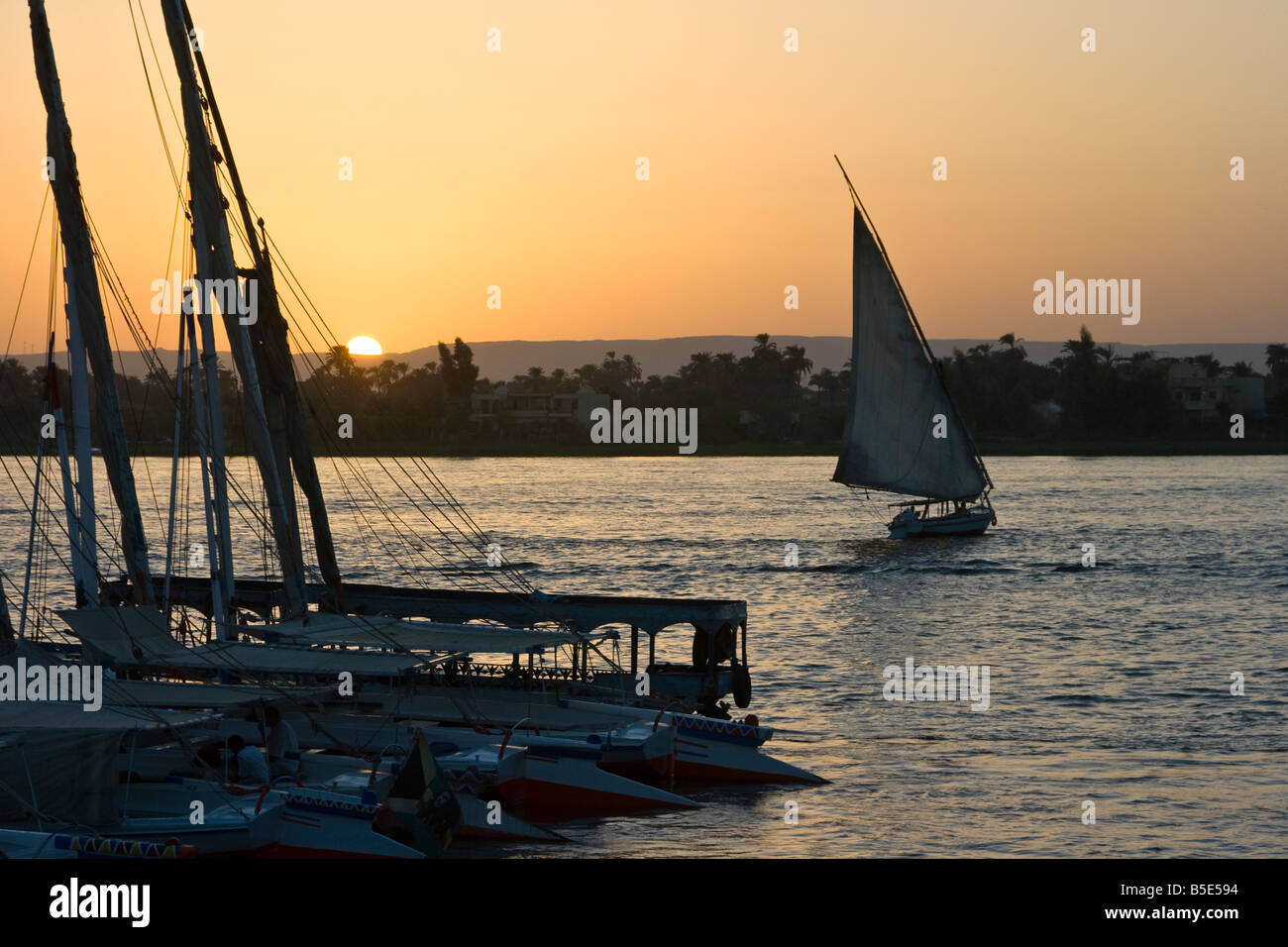 Felucca Sailboat on the Nile River in Luxor Egypt Stock Photo - Alamy