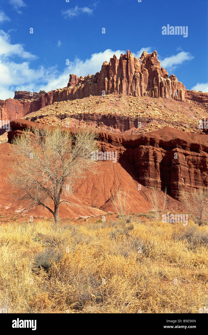 Rock cliffs known as The Castle in Capitol Reef National Park in Utah ...