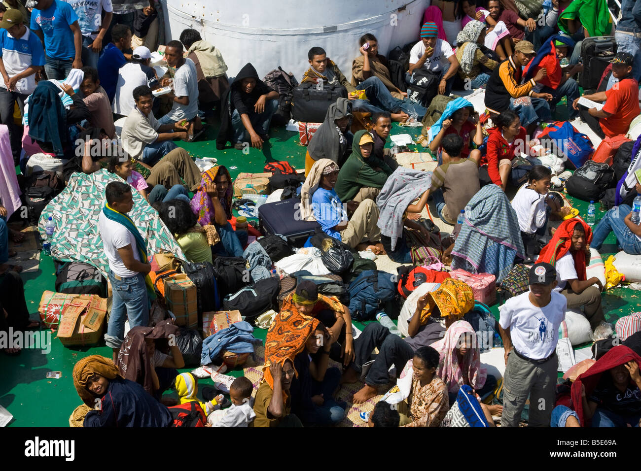 Passengers on an Overcrowded PELNI Passenger Ferry in Indonesia Stock ...