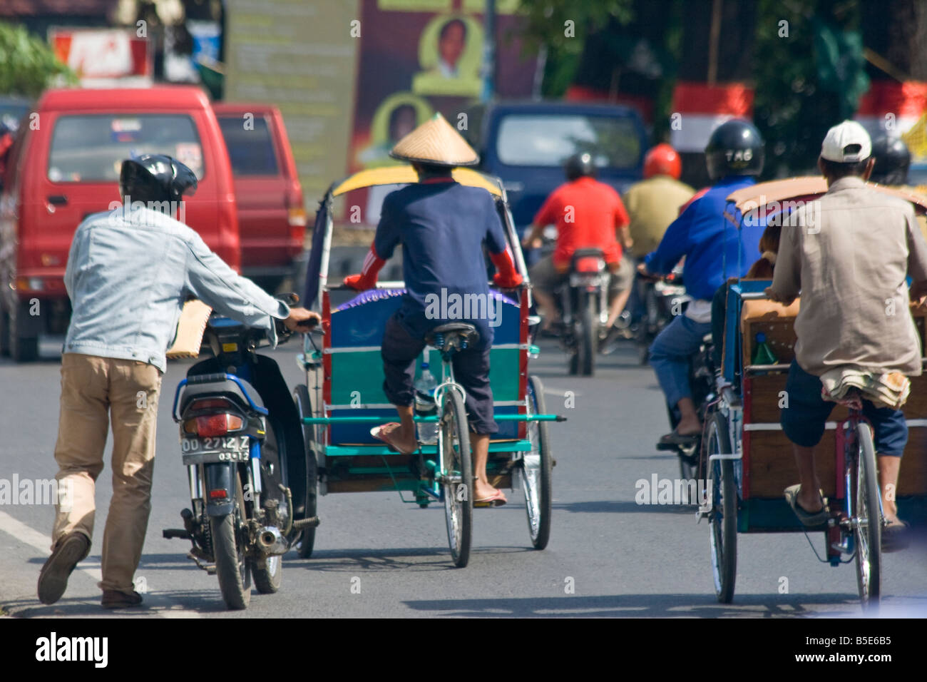 Riding in a Becak or Bicycle Rickshaw in Makassar on Sulawesi in ...