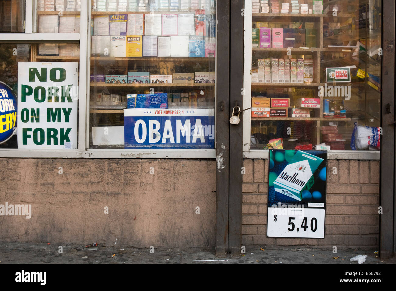 Obama sign in a store window in Harlem New York USA Stock Photo - Alamy