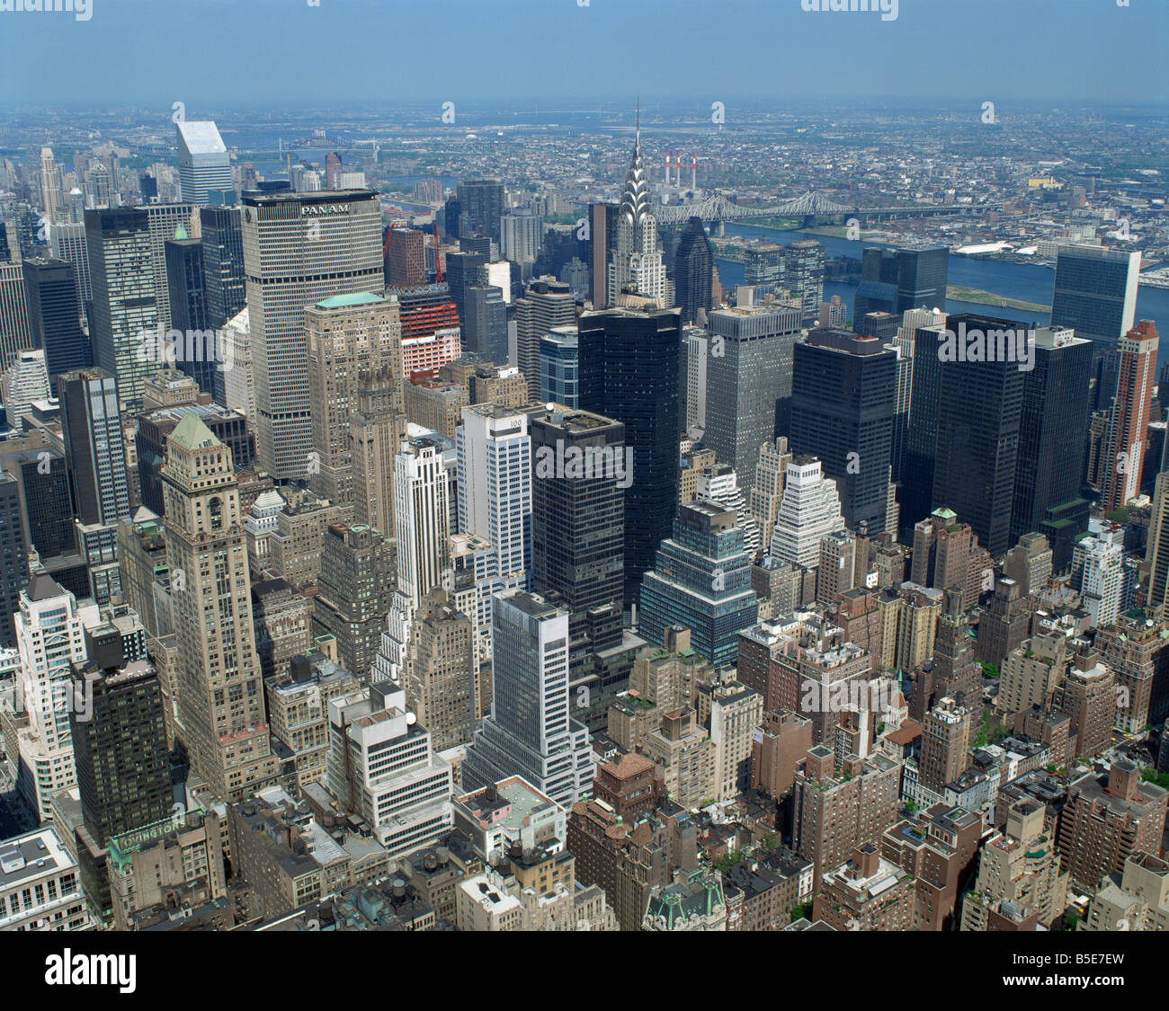 Aerial view over section of Manhattan including the Chrysler Building ...