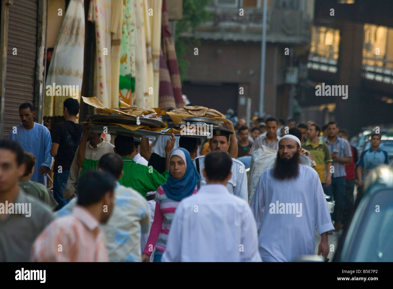 Crowded Pedestrian Street with Delivery Ramadan Meals in Islamic Cairo ...