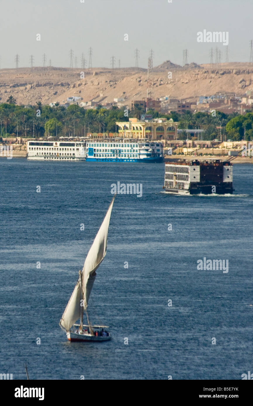 Felucca Sailboat on the Nile River in Aswan Egypt Stock Photo - Alamy