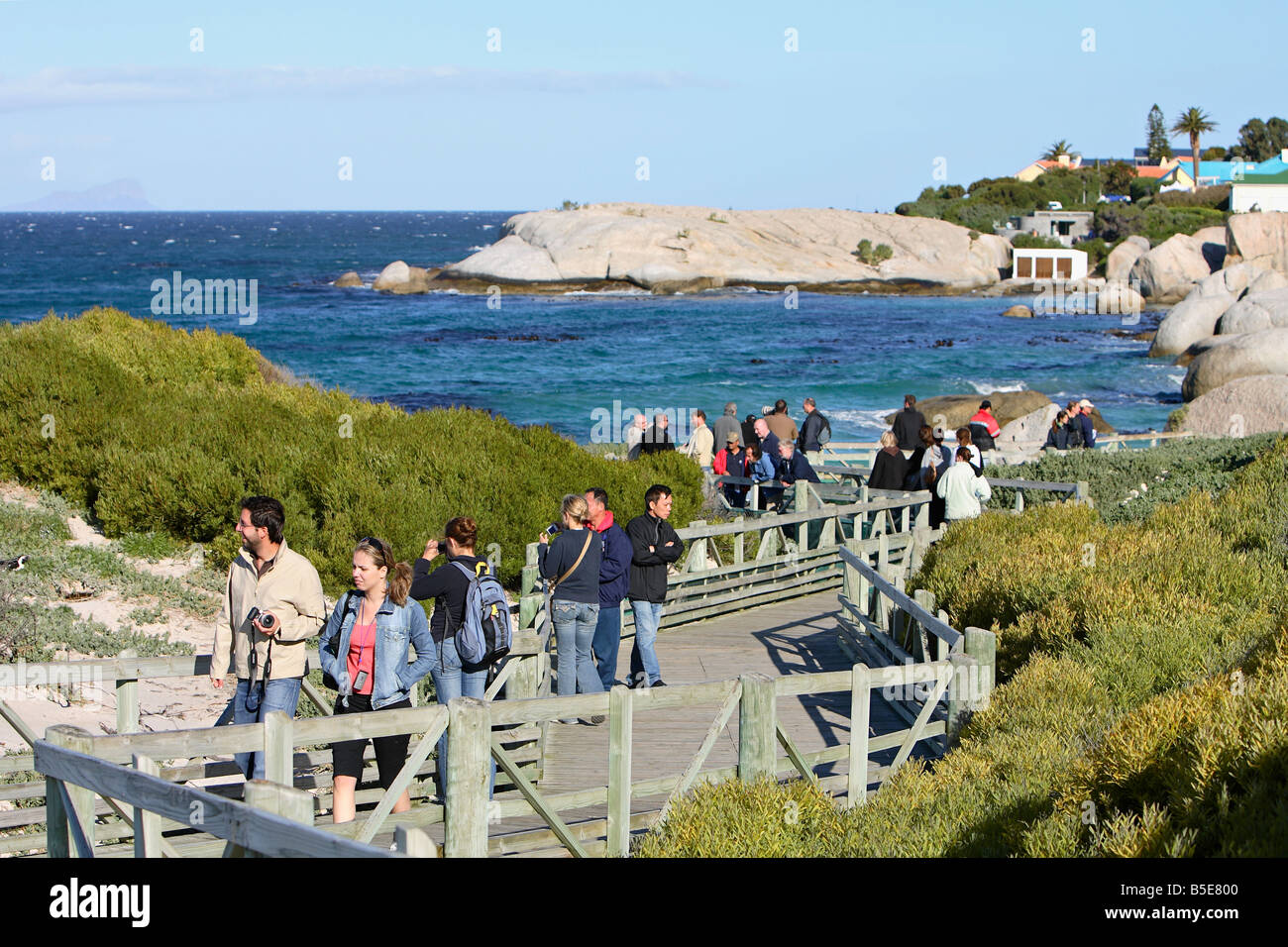 Crowd of people walking along a footpath at Boulders Penguin Colony ...