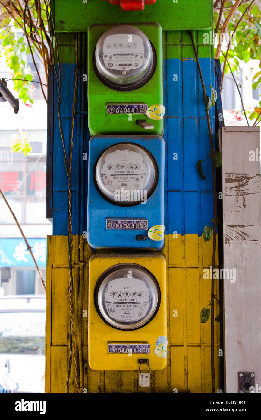 Rainbow coloured electricity meters in Taiwan Stock Photo - Alamy