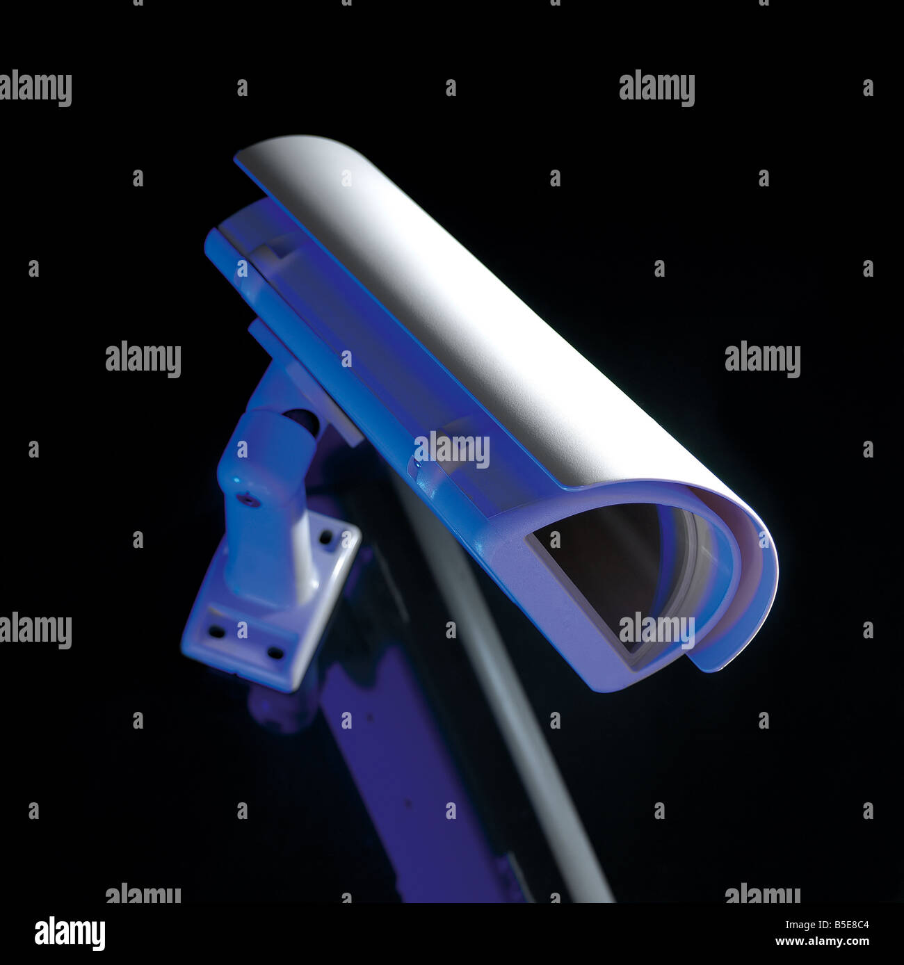 cctv security camera on black background with blue under lighting Stock ...