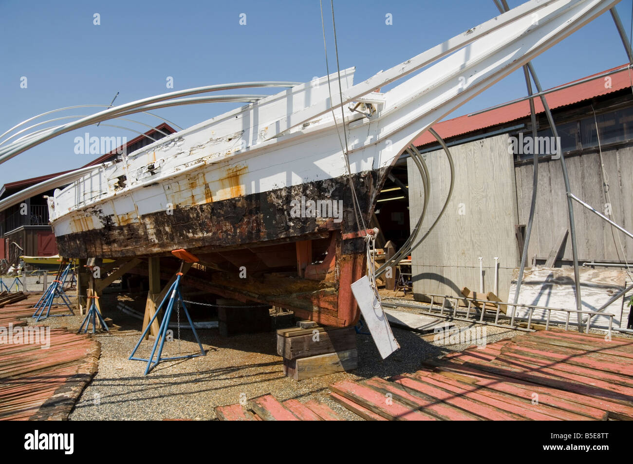 Historic Skipjack sailing boat under restoration, Chesapeake Bay ...