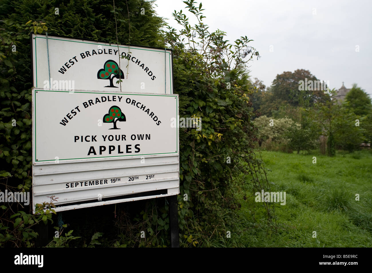 Sign to the West Bradley orchard pick your own farm Stock Photo - Alamy