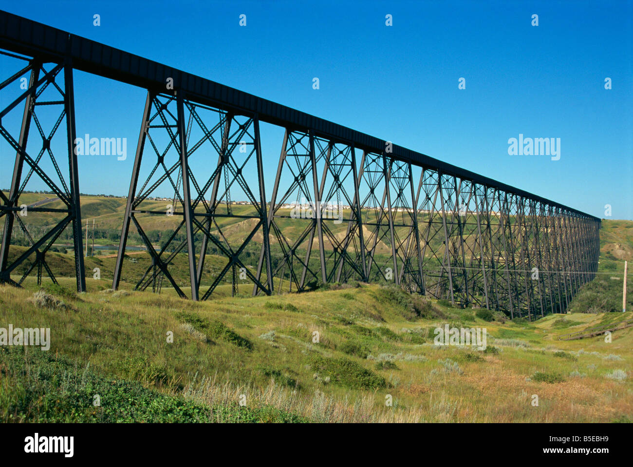 The iron trestle rail bridge at Great Falls Montana United States of ...