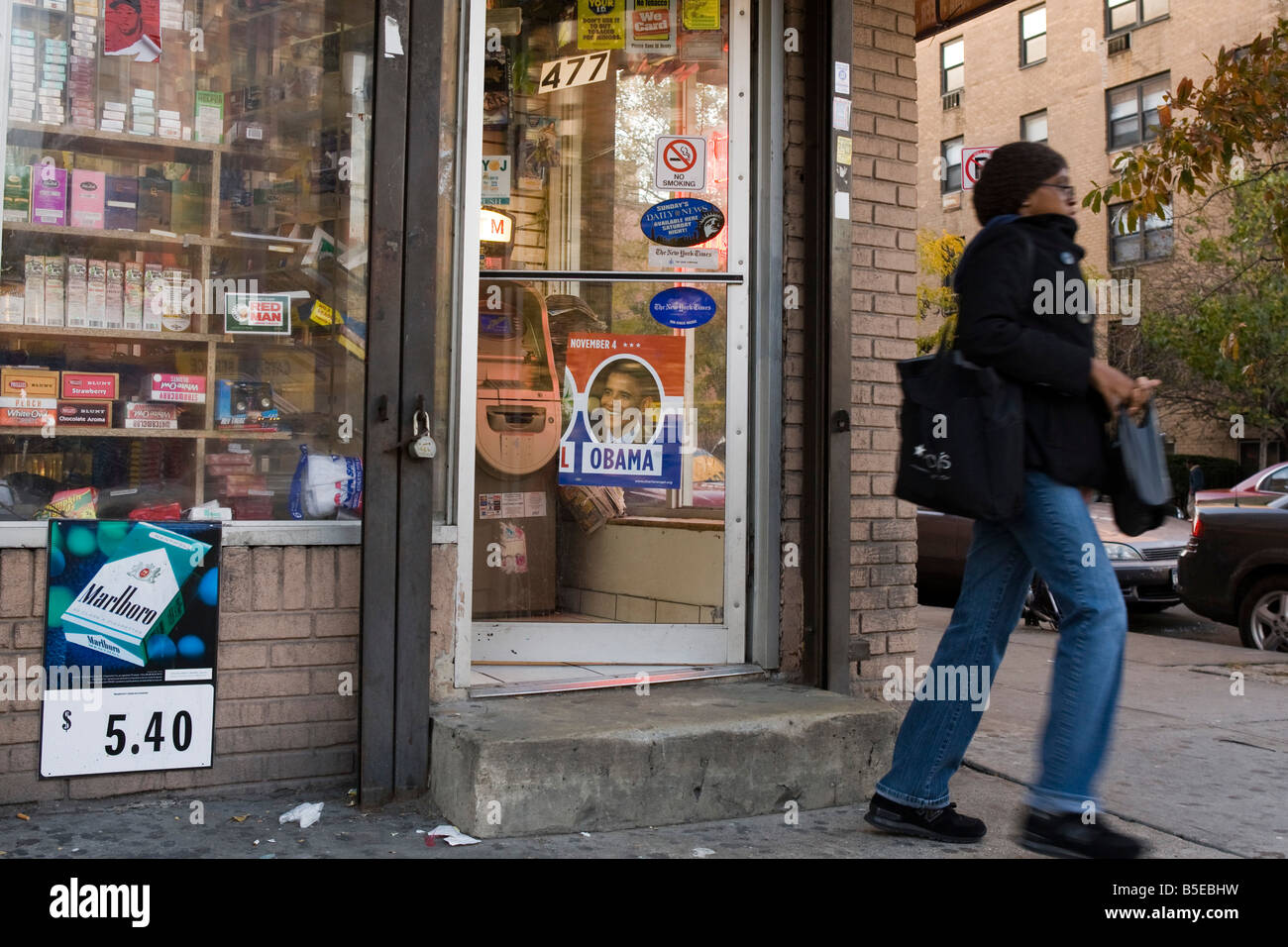Barack Obama sign in a store window in Harlem New York USA Stock Photo ...