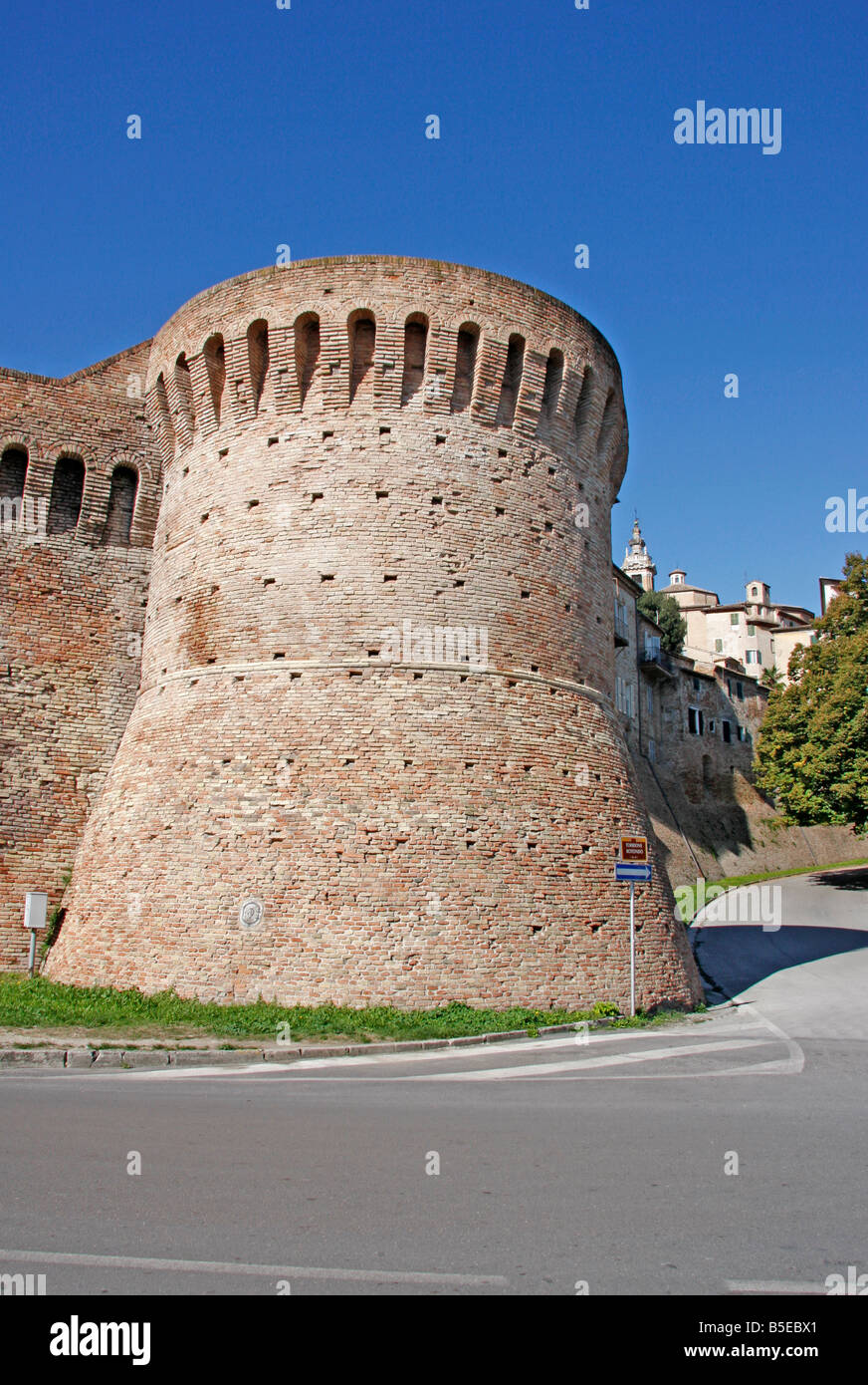 the 14th century historic walls of the beautiful hilltown of Jesi in Le ...