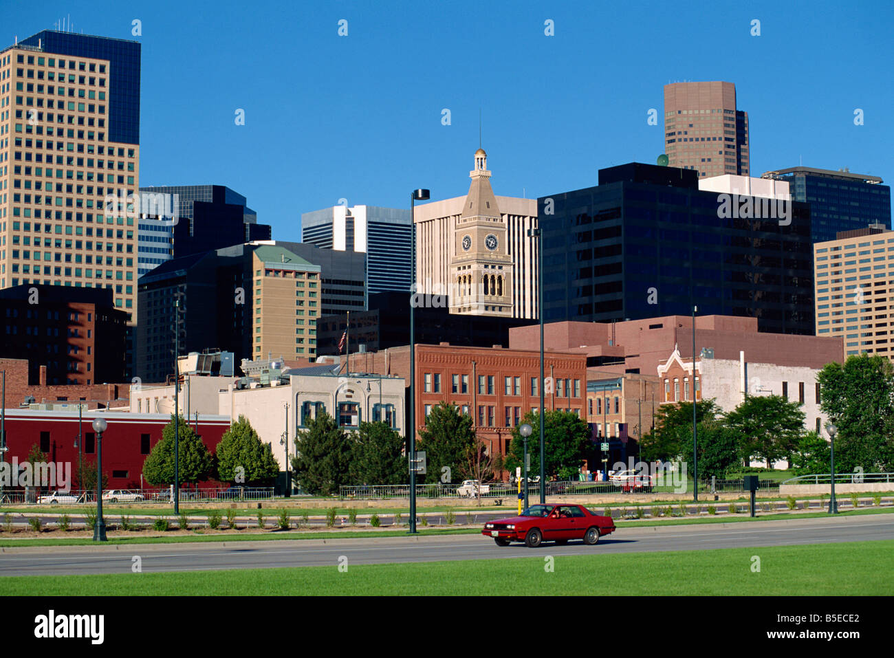Old and new buildings form the city skyline of Denver, Colorado, USA ...