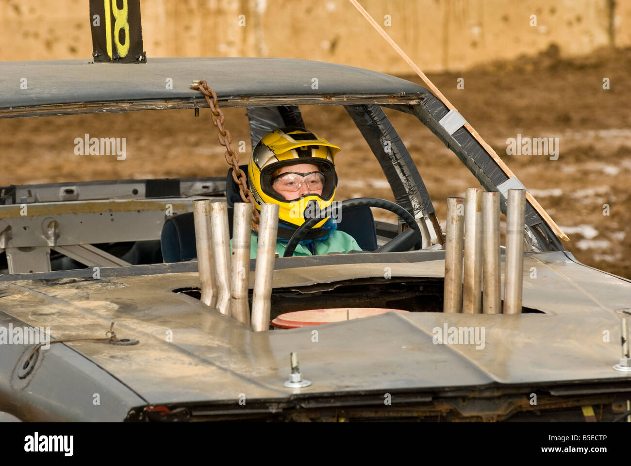 Female driver in a demolition derby Stock Photo - Alamy