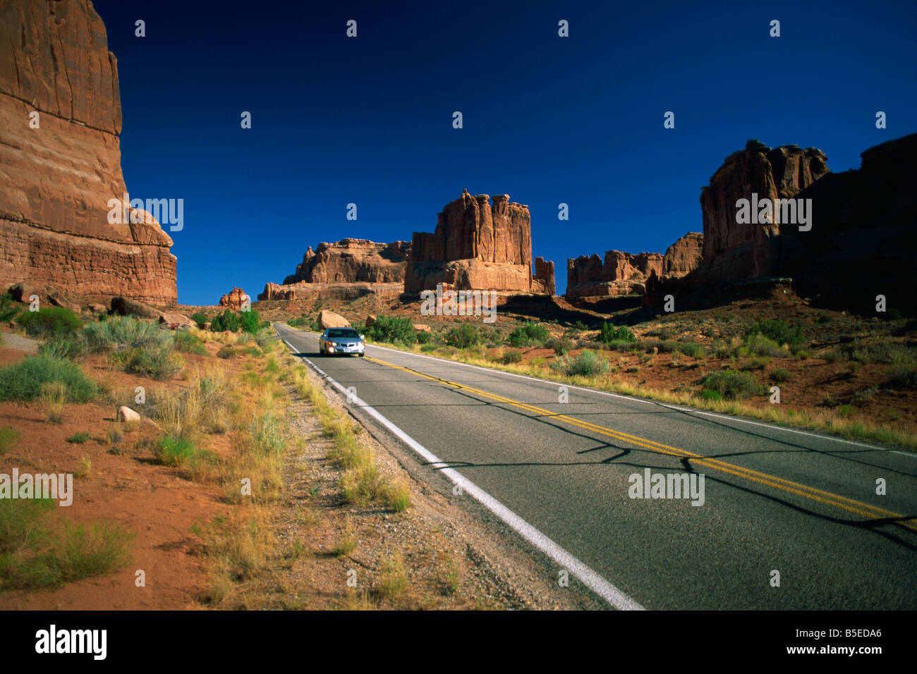 Roadside view of Courthouse Towers, Arches National Park, Utah, USA ...