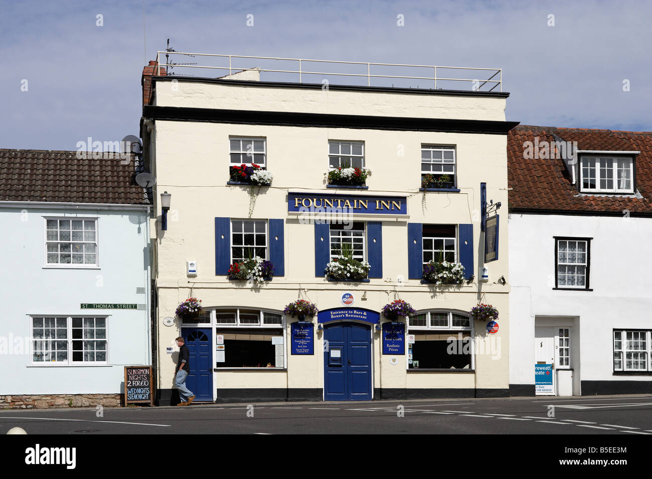 Wells town center typical houses Fountain Inn Somerset Great Britain ...