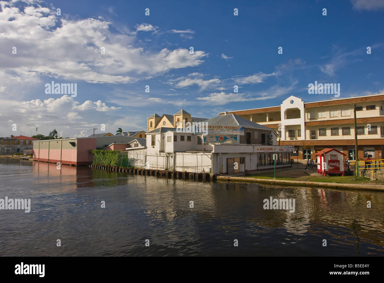 BELIZE CITY BELIZE Buildings along Haulover Creek in downtown Belize ...