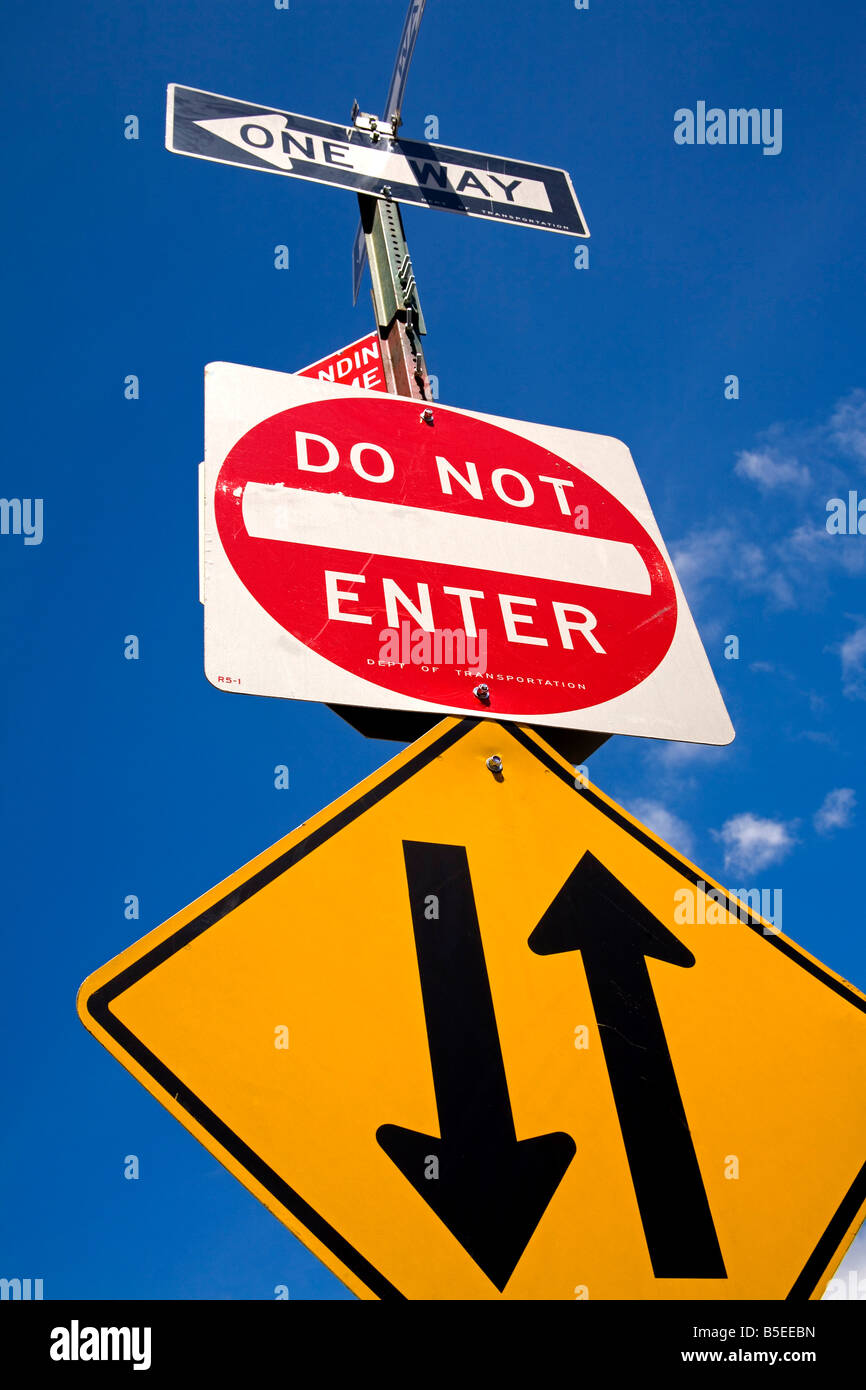 Crazy road signs, New York City, New York, USA, North America Stock ...