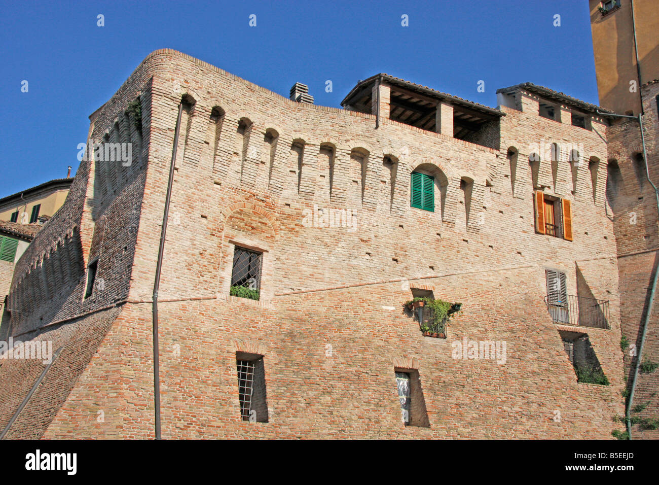 the 14th century historic walls of the beautiful hilltown of Jesi in Le ...