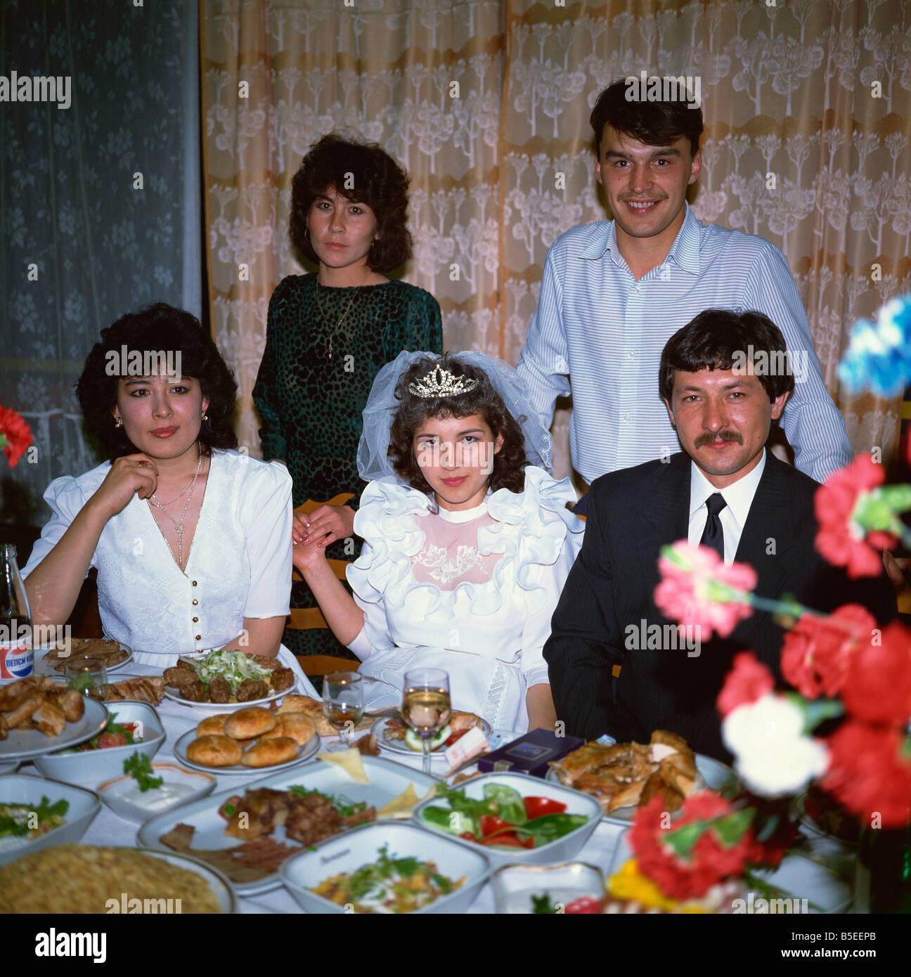 Uzbek bride and groom at wedding reception, Samarkand, Uzbekistan ...