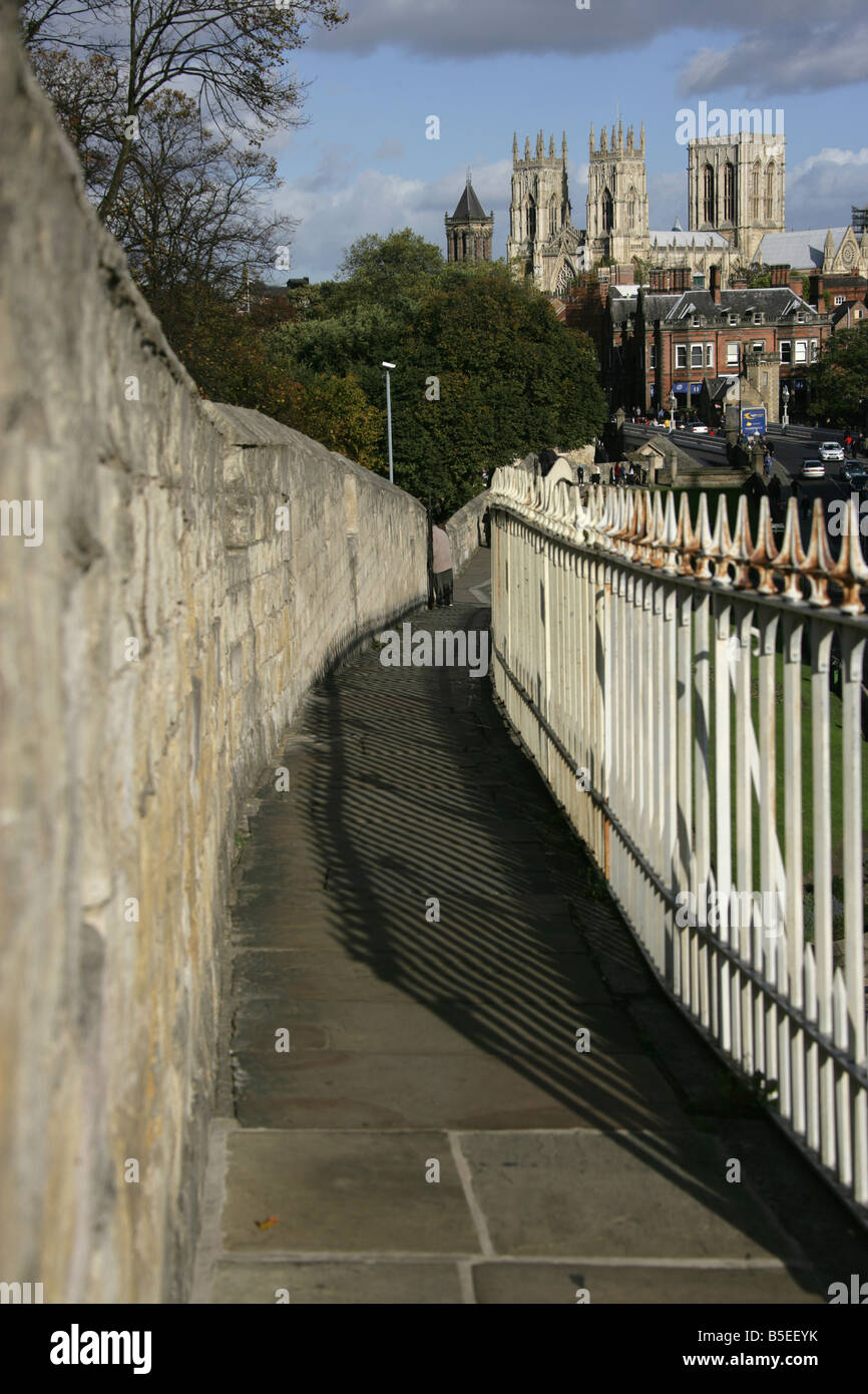 City of York, England. York City walls adjacent to Station Road with ...