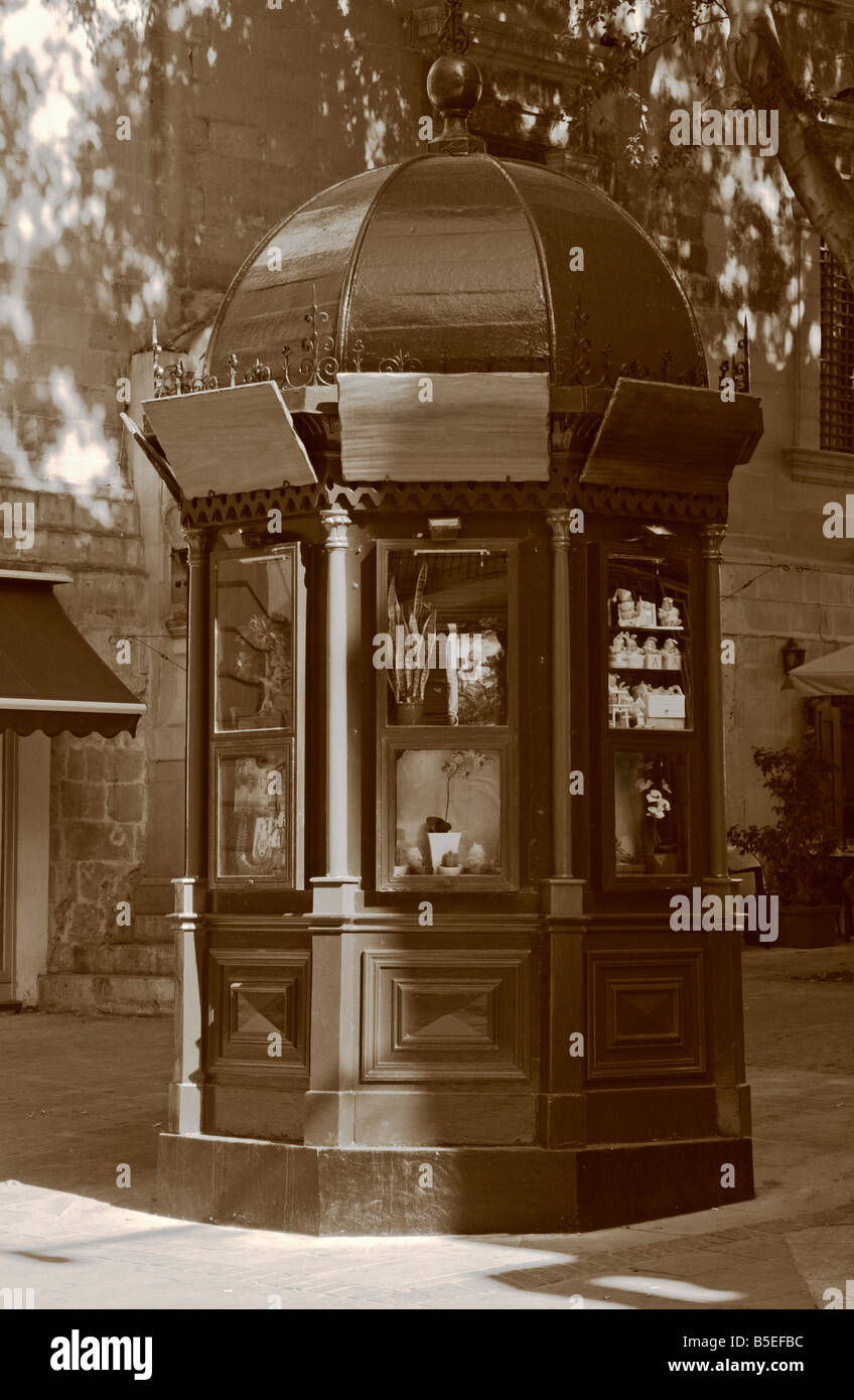 A european style hexagonal street advertising kiosk in Sepia Stock ...