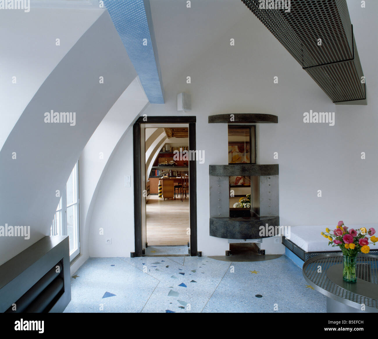 Modern white attic hall with grey flooring Stock Photo - Alamy