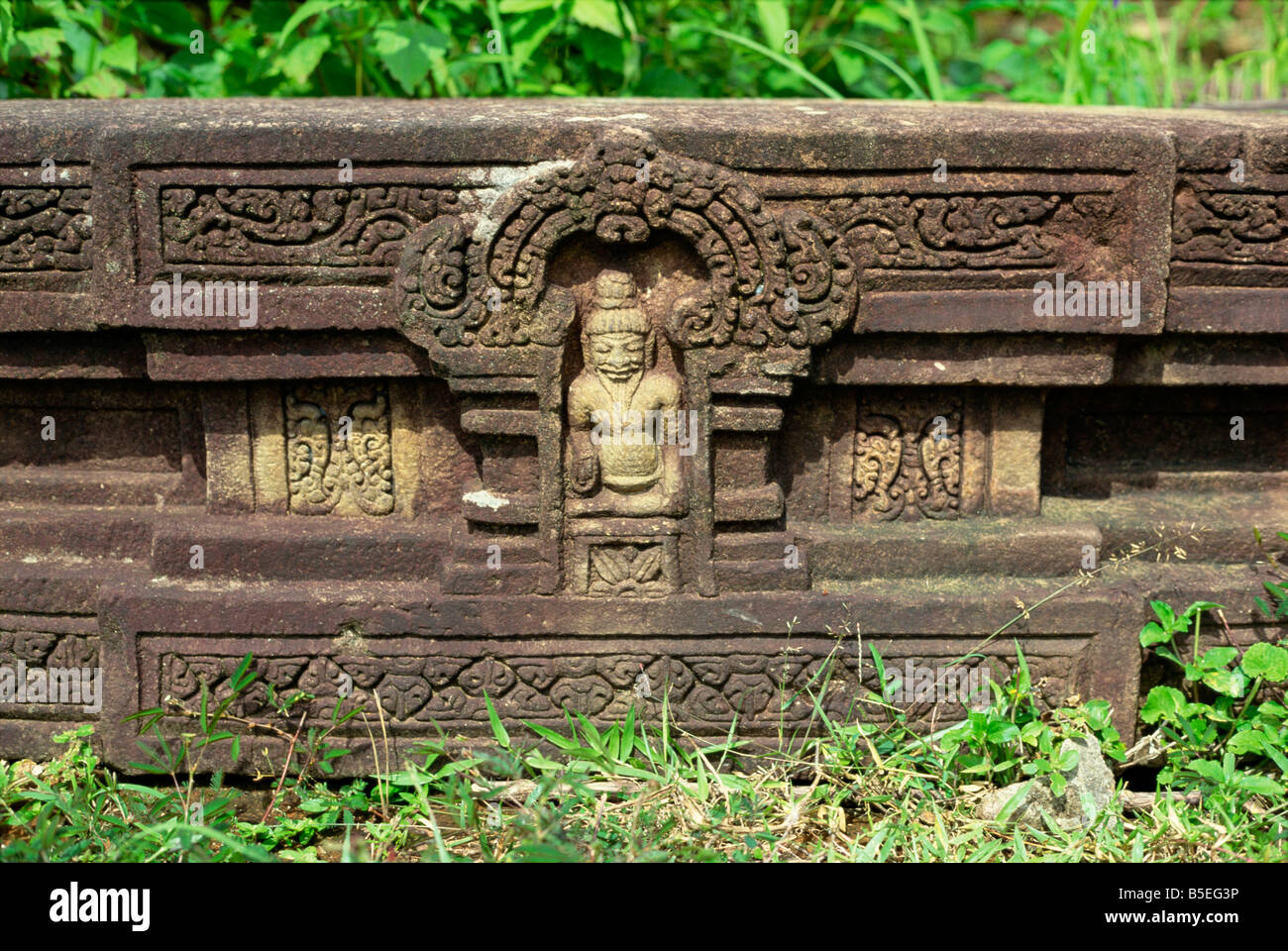 Detail of carved stone plinth at My Son, Indianised Champa kingdom ...