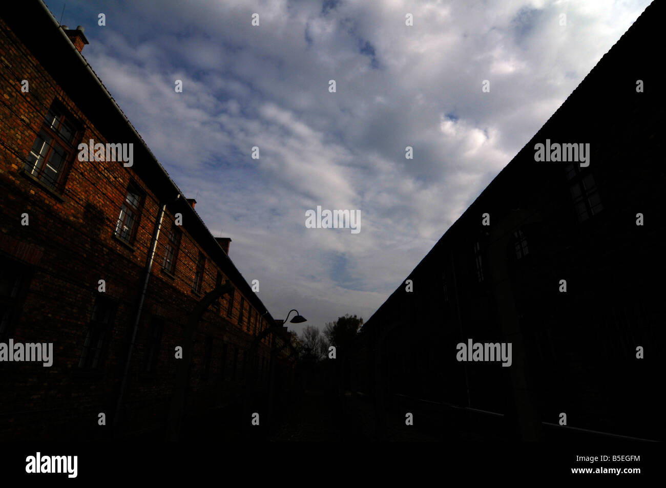 View of buildings inside the Auschwitz museum, located on the ground of ...