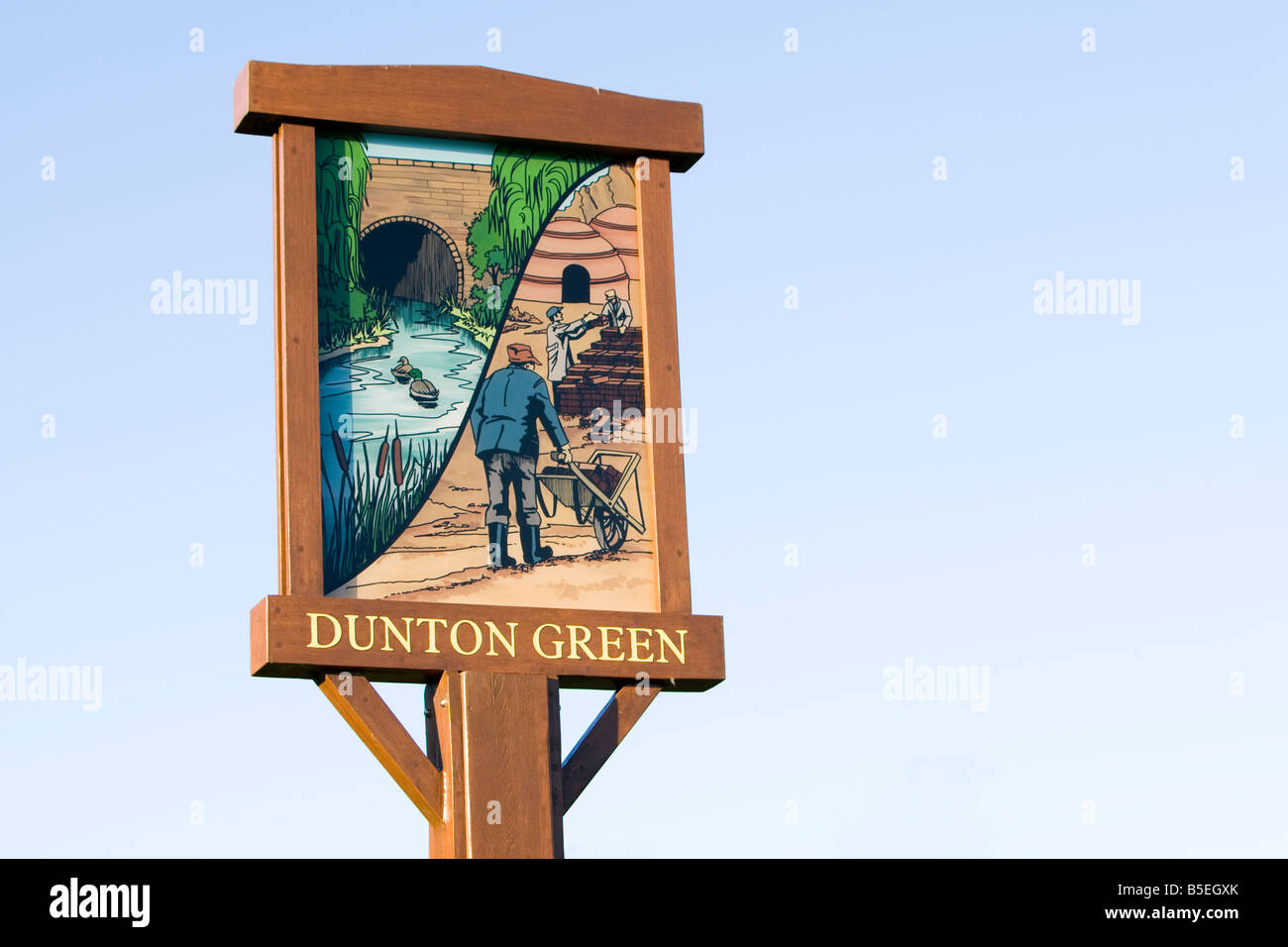 Village sign, Dunton Green Kent, UK. Showing tradition of brick making ...