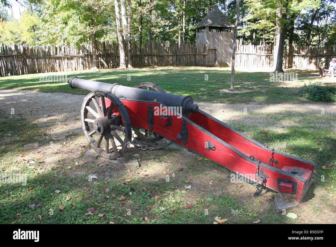 A cannon guards the entrance to the historical city of Henricus ...