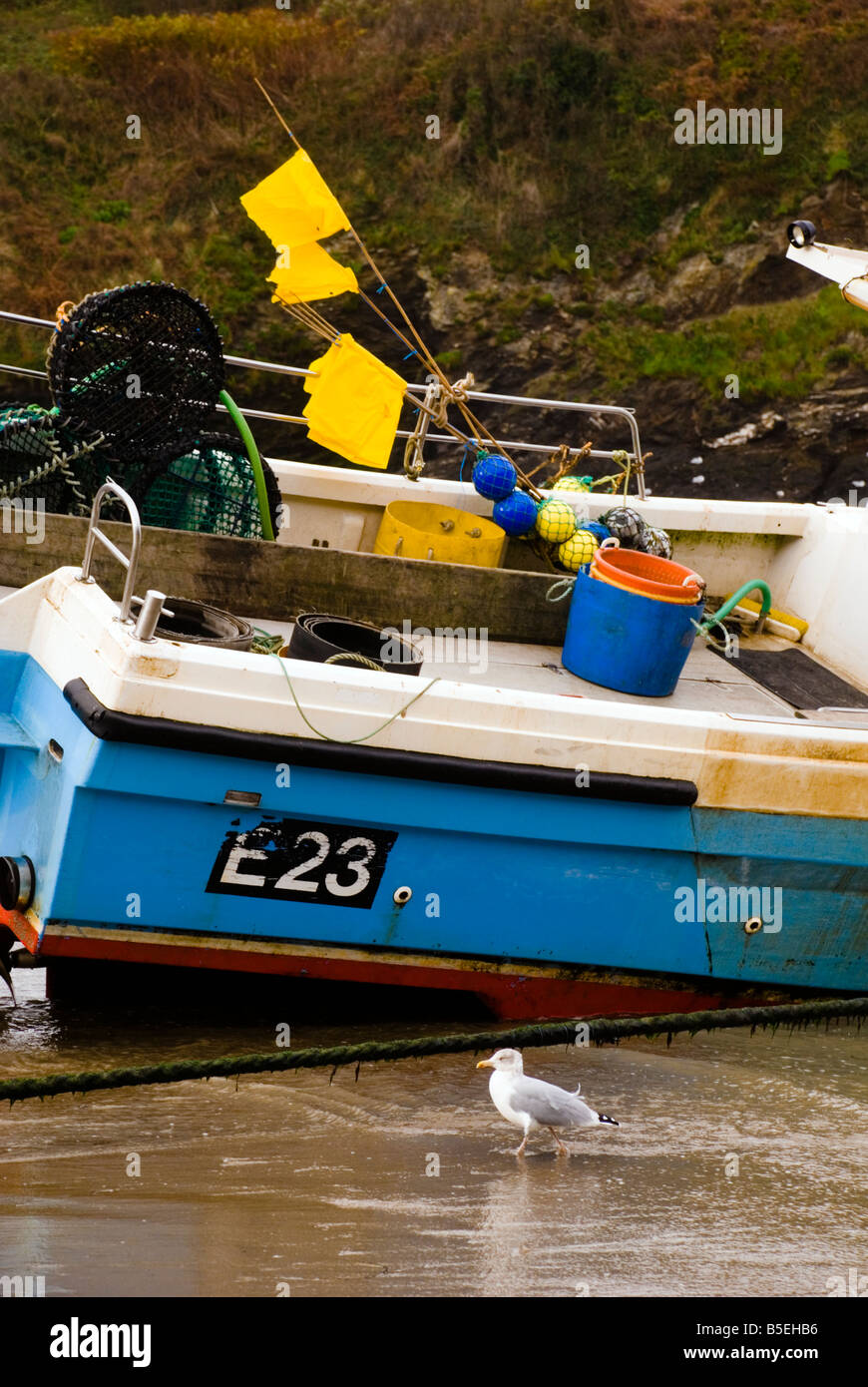Port Isaac Cornwall England UK Fishing boat in the harbour Stock Photo ...