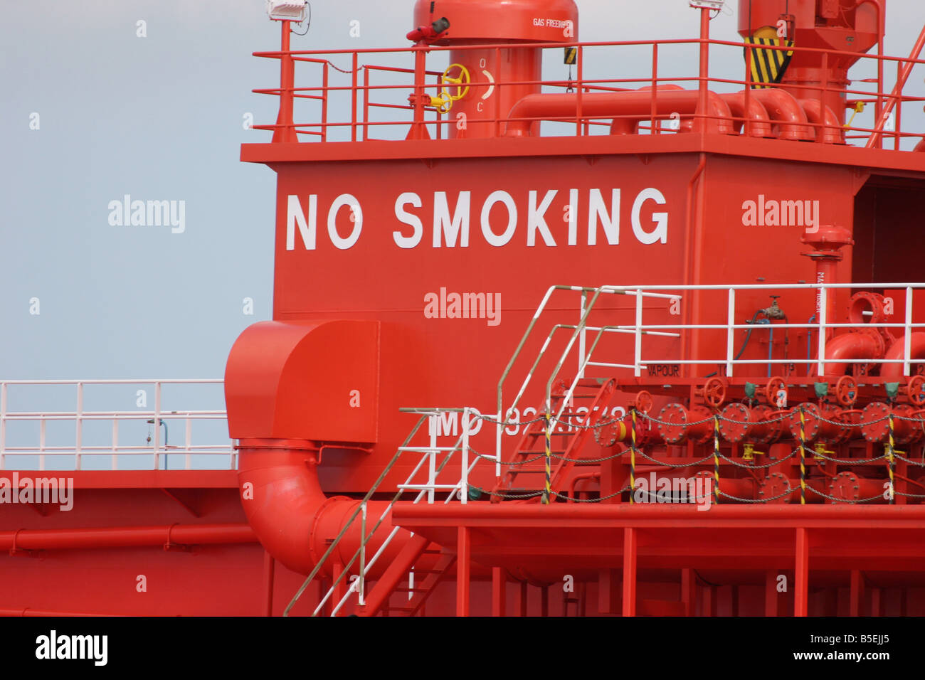 Red Oil - Gas tanker in Milford haven estuary.No smoking sign CloseuP ...