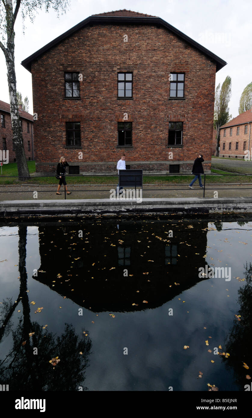 View of buildings inside the Auschwitz museum, located on the ground of ...