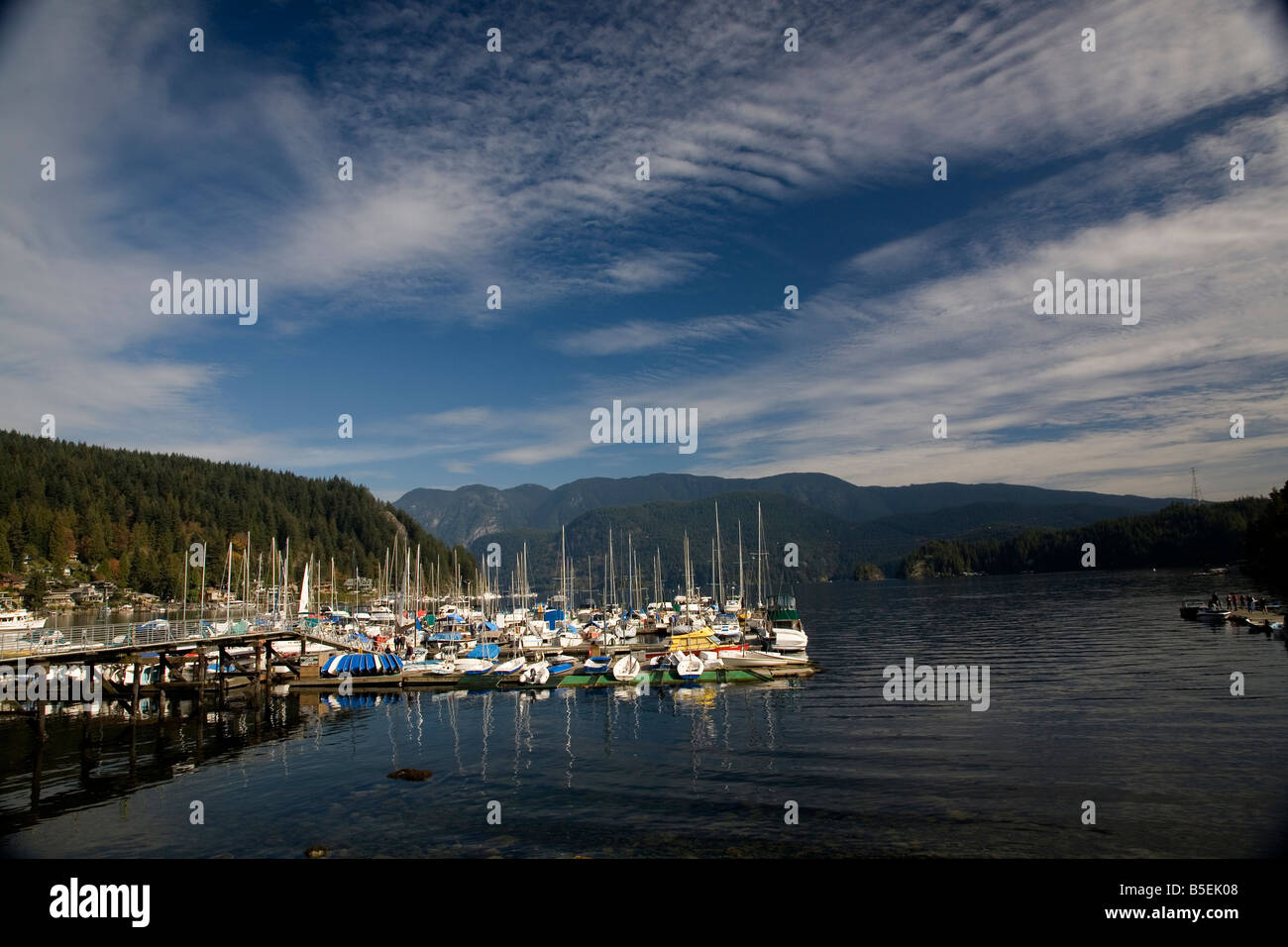 Boats at Harbor Deep Cove Vancouver Under Fair Weather Clouds Stock ...