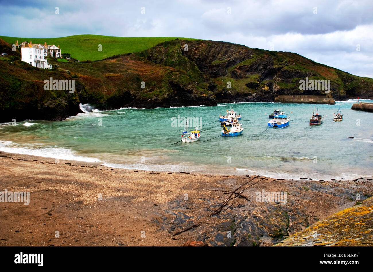 Port Isaac Cornwall England UK Fishing boats in the harbour Stock Photo ...