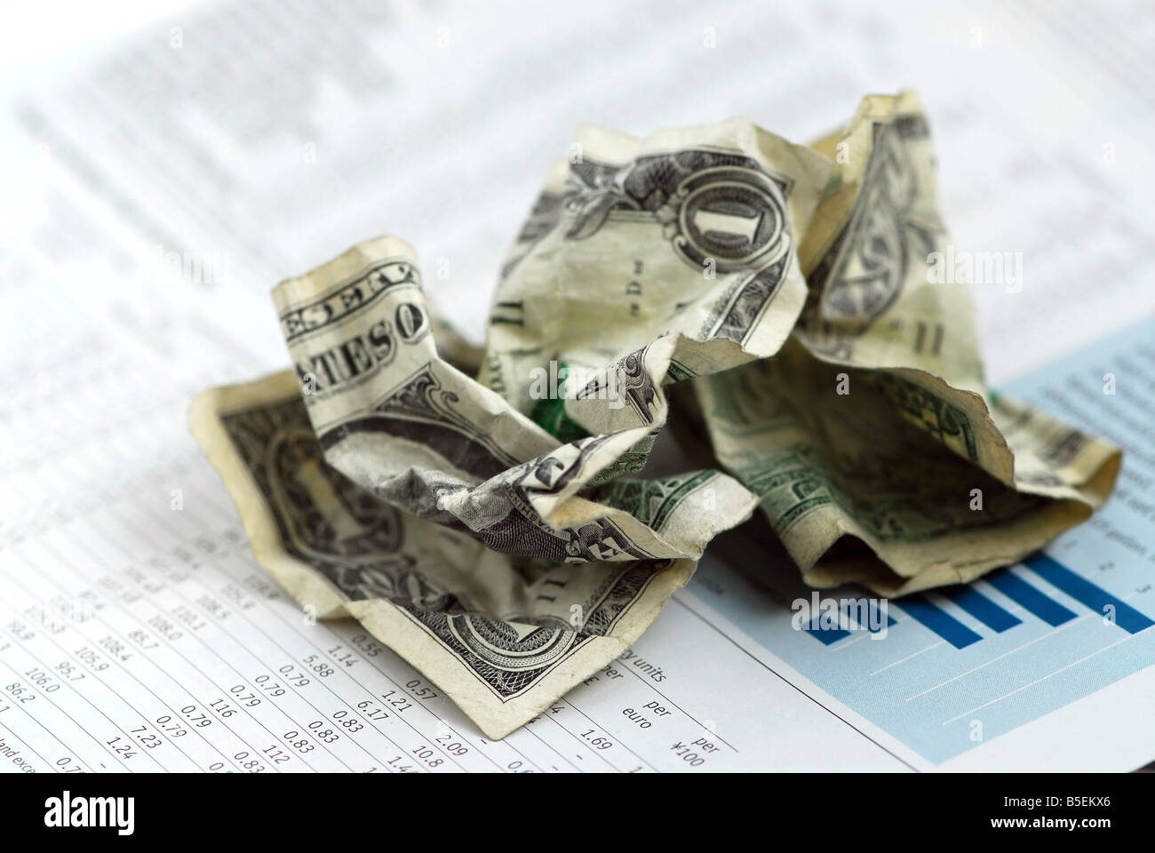Crumpled US dollars on financial chart report Stock Photo - Alamy