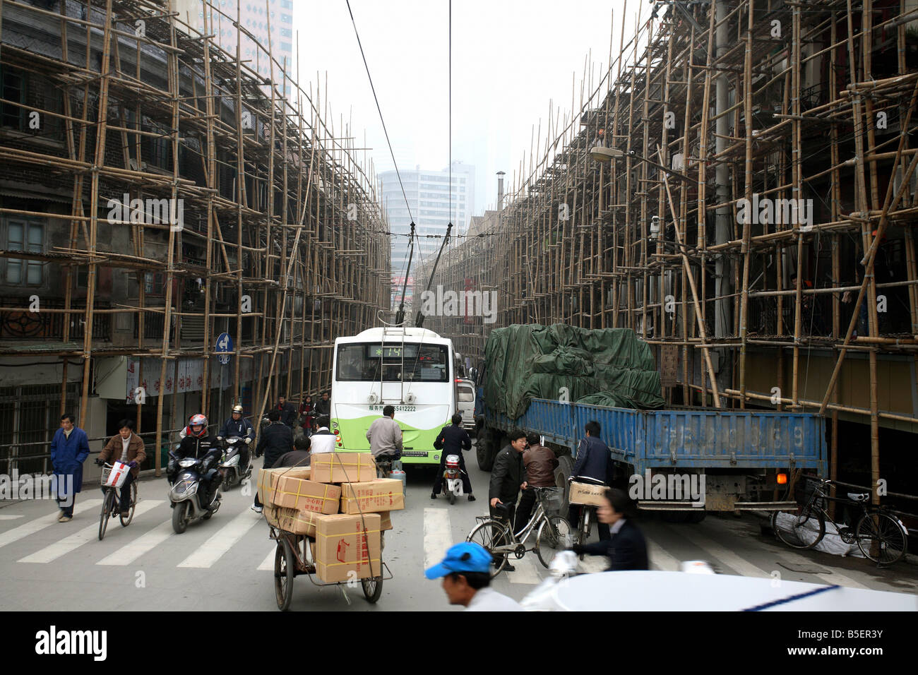 Construction site on a narrow street in Shanghai, China Stock Photo - Alamy
