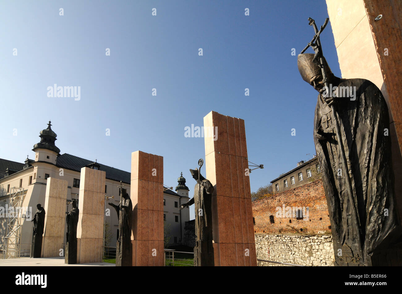 A statue representing late Polish pope John Paul 2, in the courtyard of ...