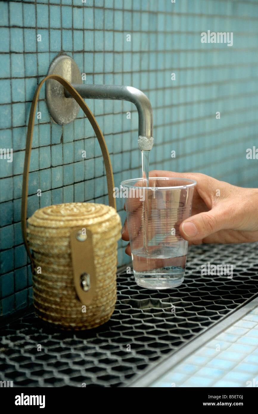 Glass with curative water, spa of Vichy, Auvergne, France, Europe Stock ...