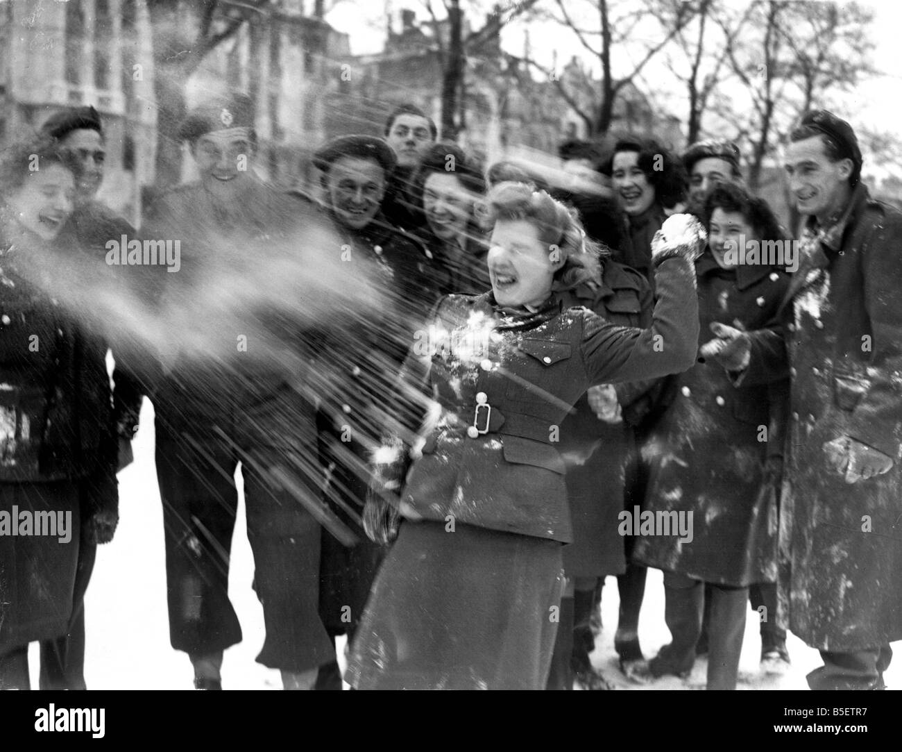 ATS women involved in a snowball fight with RASC drivers of Winston ...
