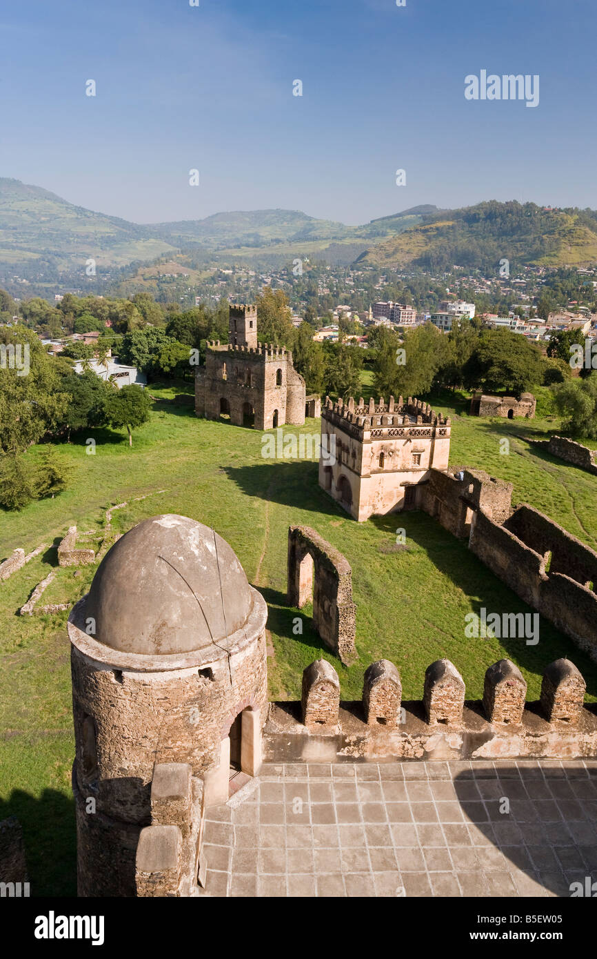 Africa, Ethiopia, Gonder region, Gonder, View over Gonder and the Royal ...