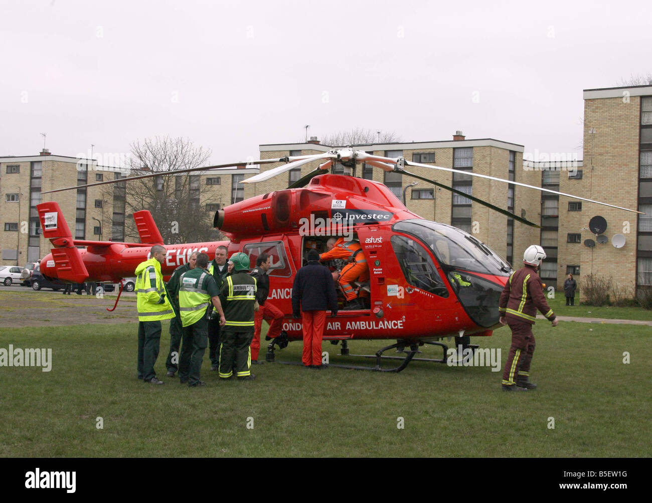The London Fire Brigade and air ambulance service attend the scene of a ...