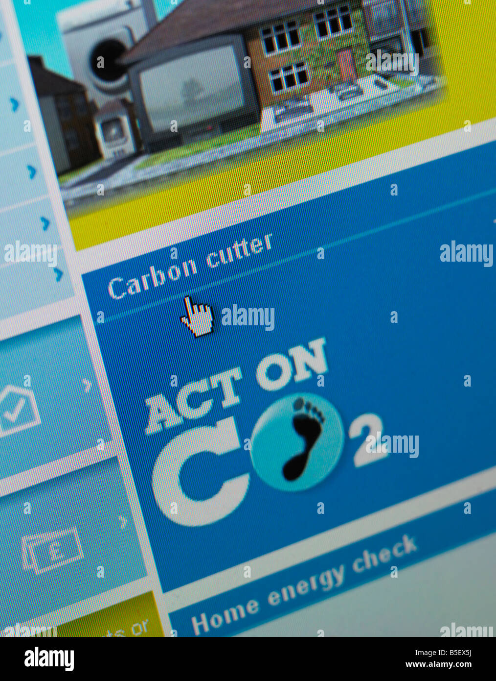 COMPUTER SCREEN WEB SITE SAVE ENERGY CUT CARBON EMISSION Stock Photo ...