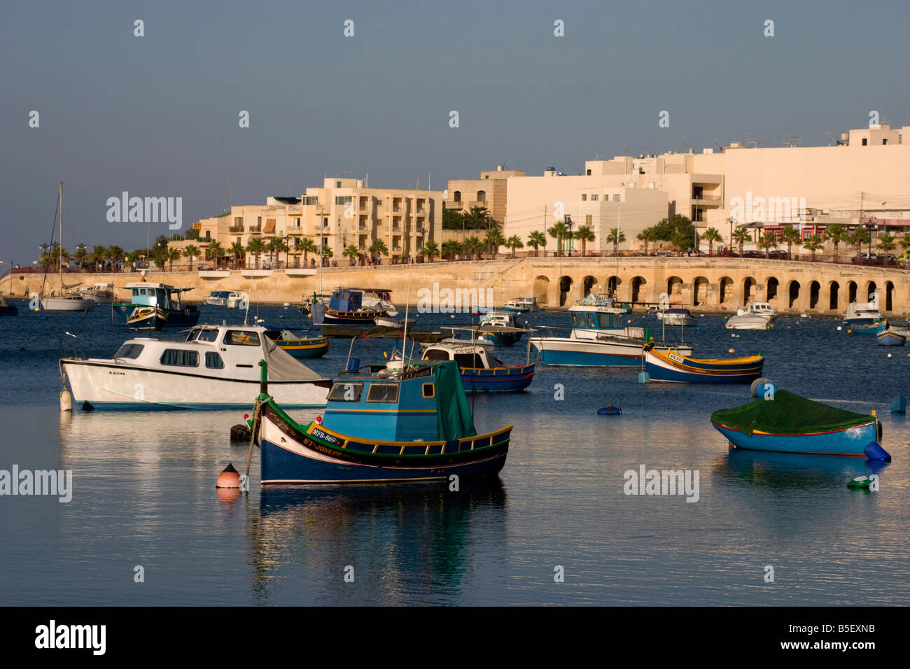 Evening in the harbour at Marsaskala, Malta Stock Photo - Alamy